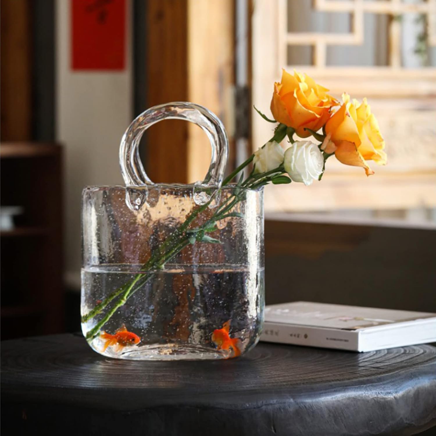 LUZLED Glass Bag vase, Clear Hand Blown Glass Vases with Bubble ...
