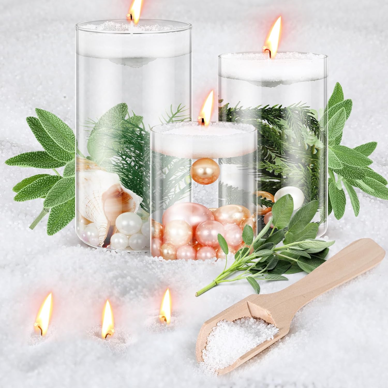 Amazon.com: MTLEE 21.4oz Pearled Candle Sand Wax Floating Candle Vases ...