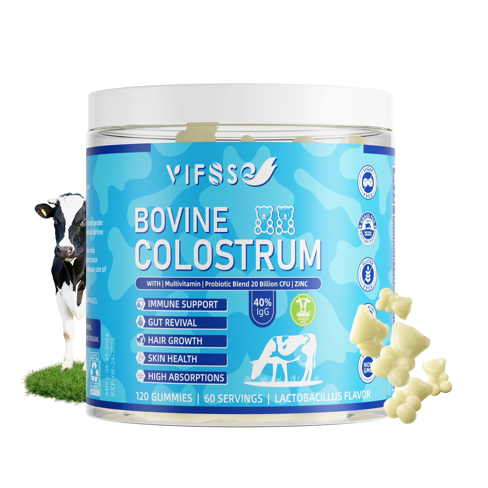 Amazon.com: VIFSSG Grass Fed Colostrum Supplement 2000mg, 120 Gummies ...