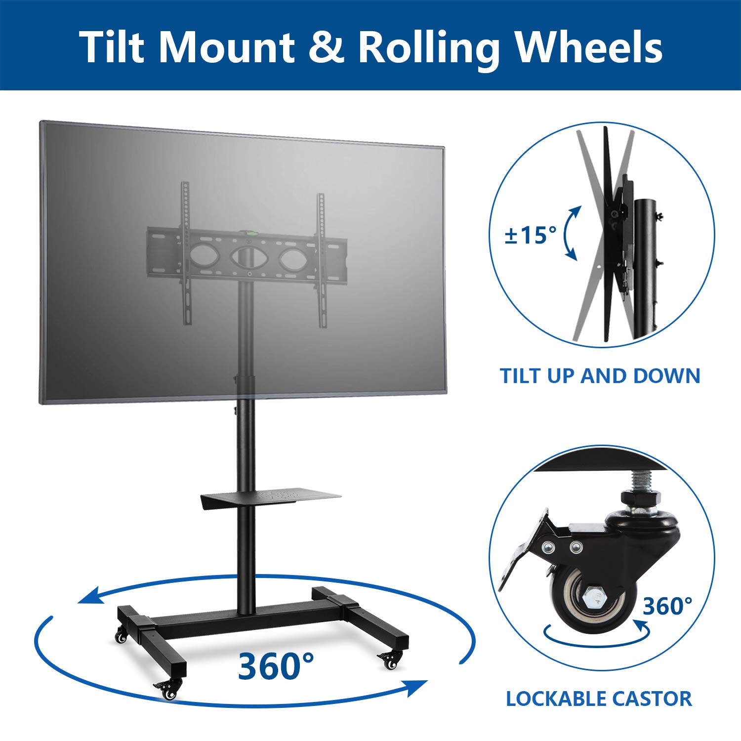 Buy RFIVER Mobile TV Stand Tilt for 32"-70" Flat Curved Rolling TV Cart ...