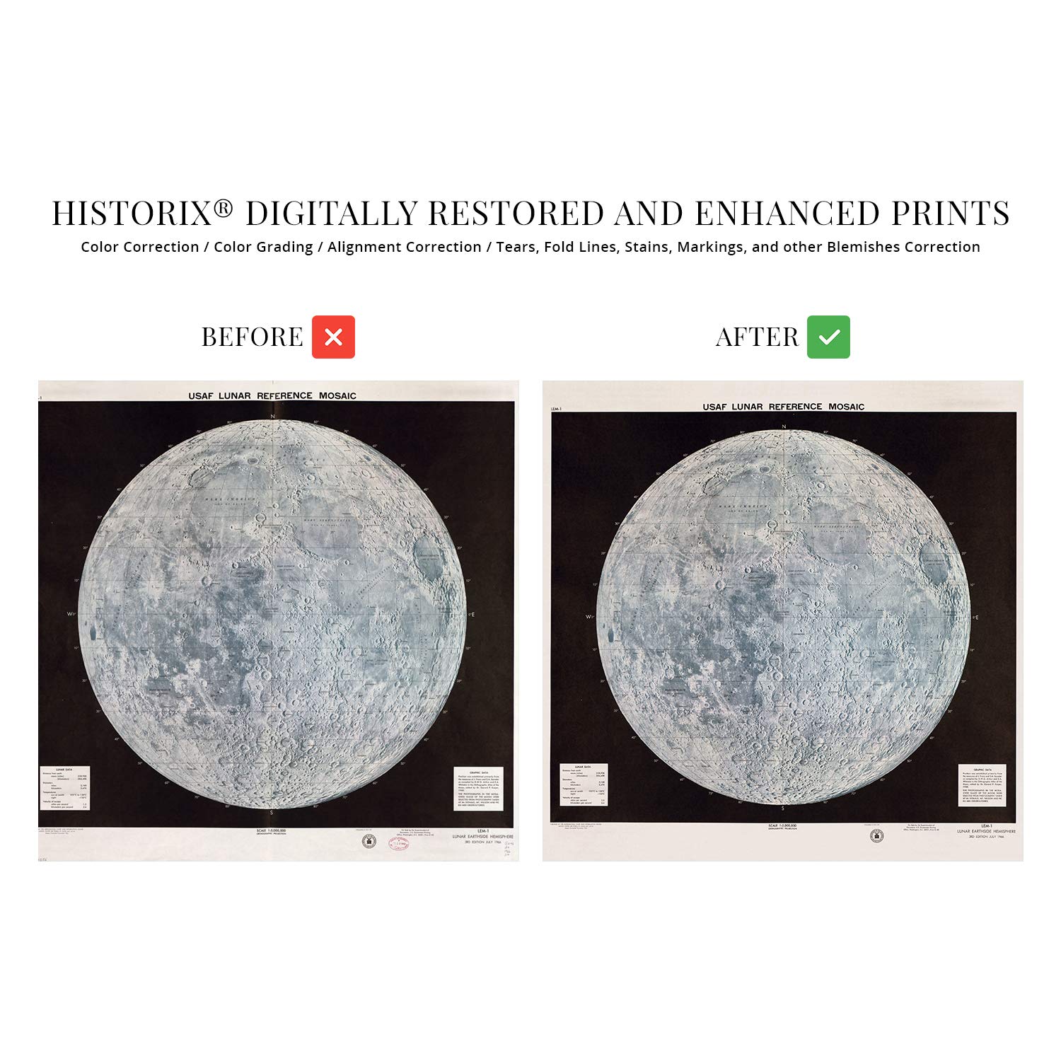 Snapklik.com : HISTORIX Vintage 1966 Lunar Moon Map Poster - 24x24 Inch ...