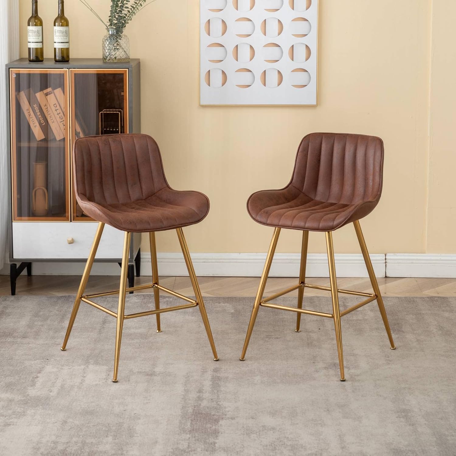 Amazon.com: Whiterye Brown Bar Stools Set of 2 - Modern Bar Stools with ...