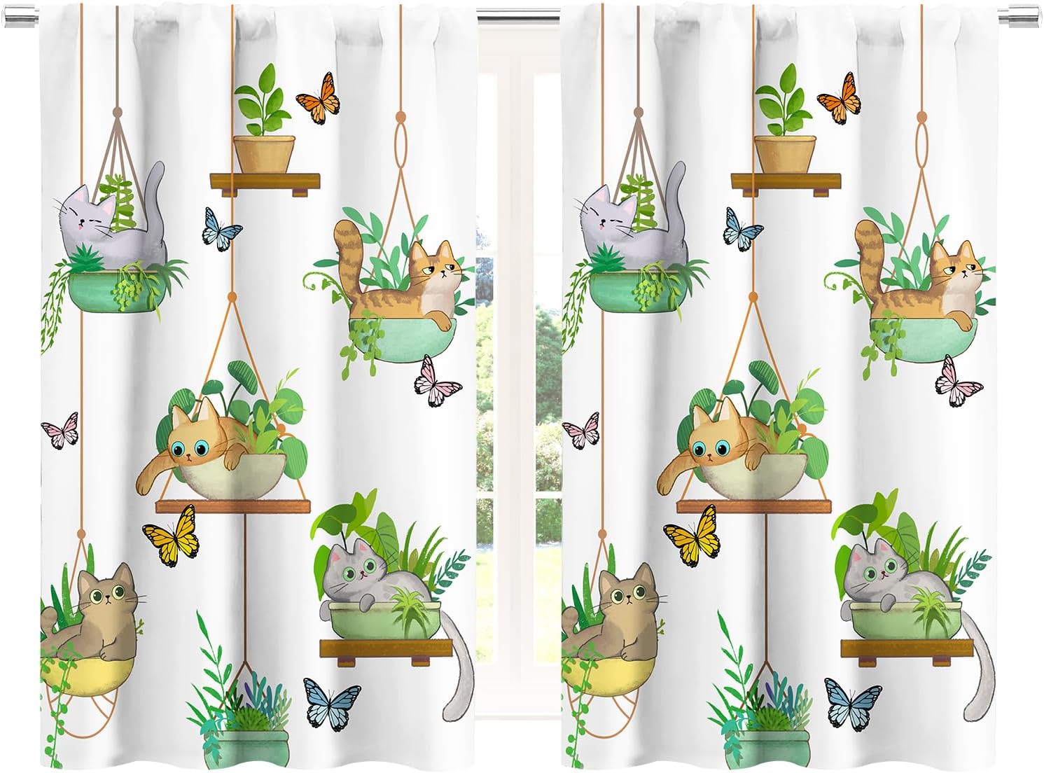 Amazon.com: Kitchen Curtains Cat, Hanging Potted Plants Window ...