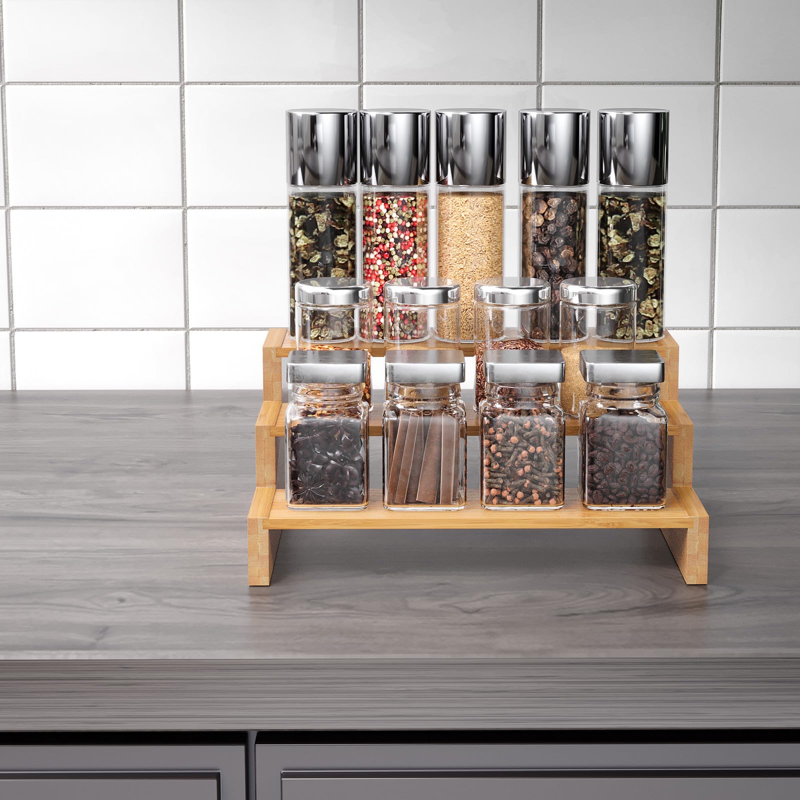 Snapklik.com : Spice Rack,3 Tier Bamboo Cabinet Organizer For ...