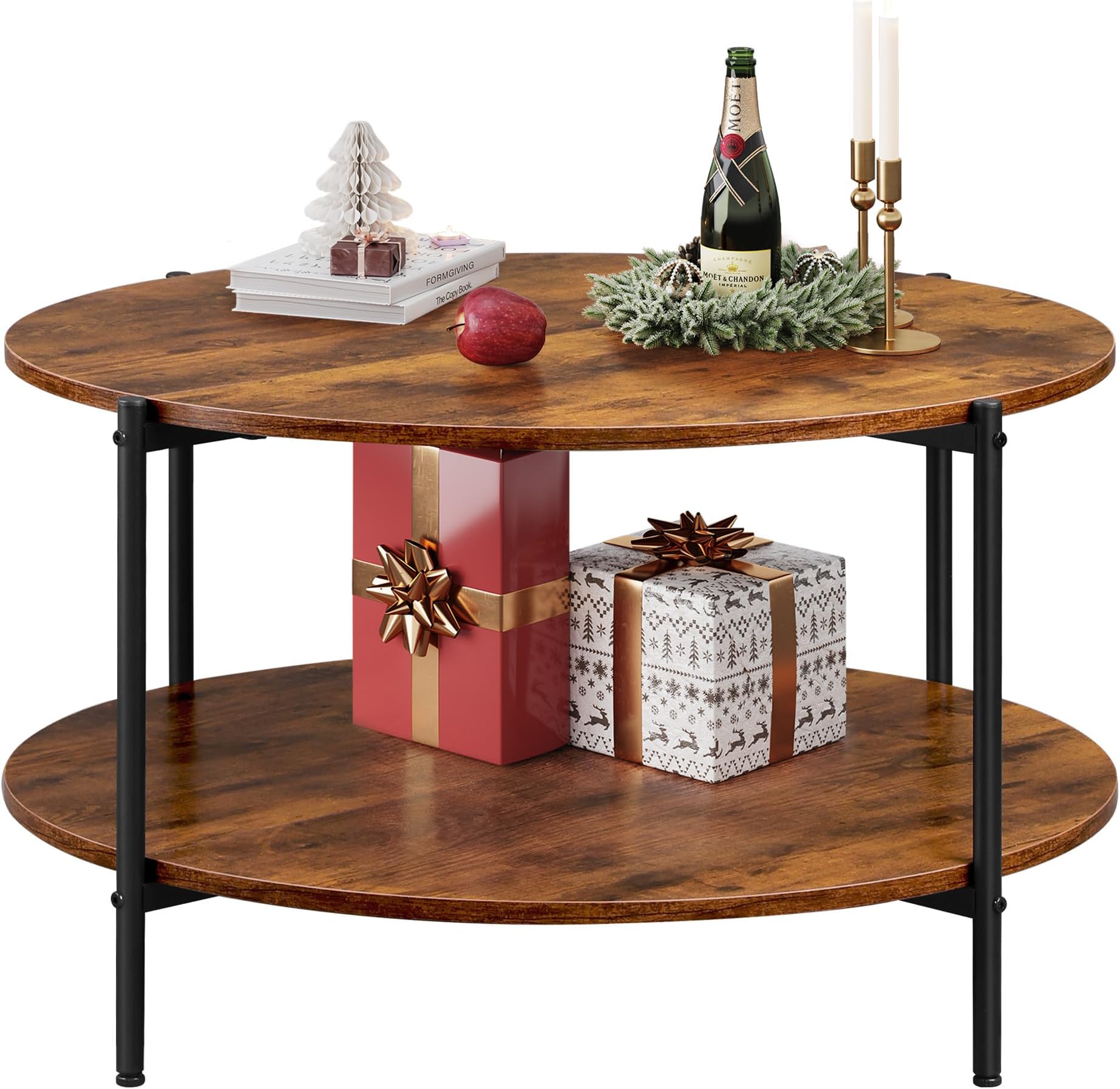 Amazon.com: Grewood Round Coffee Table - 100% Solid Oak Wood Small ...