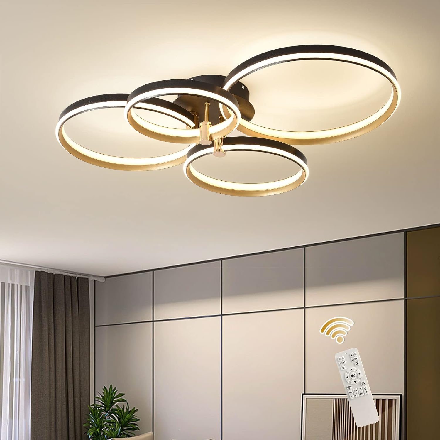 Ganeed LED Dimmable Ceiling Light Modern 4 Rings Ceiling Lamp with ...
