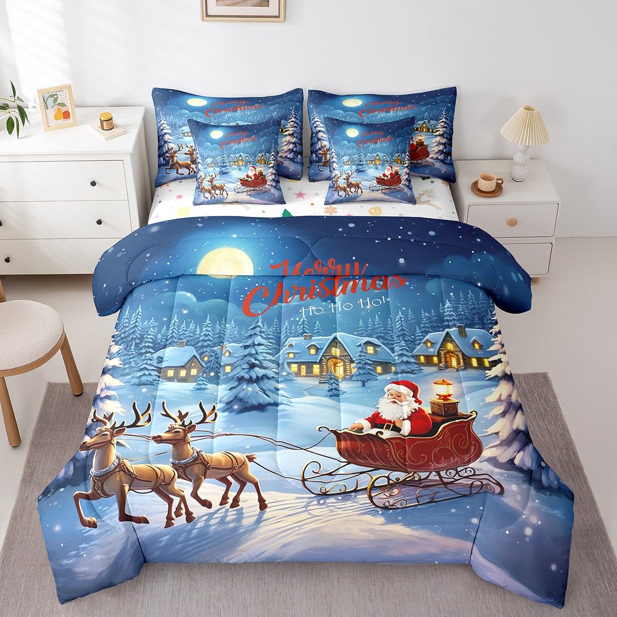 Erosebridal Full Comforter Set 7 Pieces,Christmas Reversible Bed in a ...