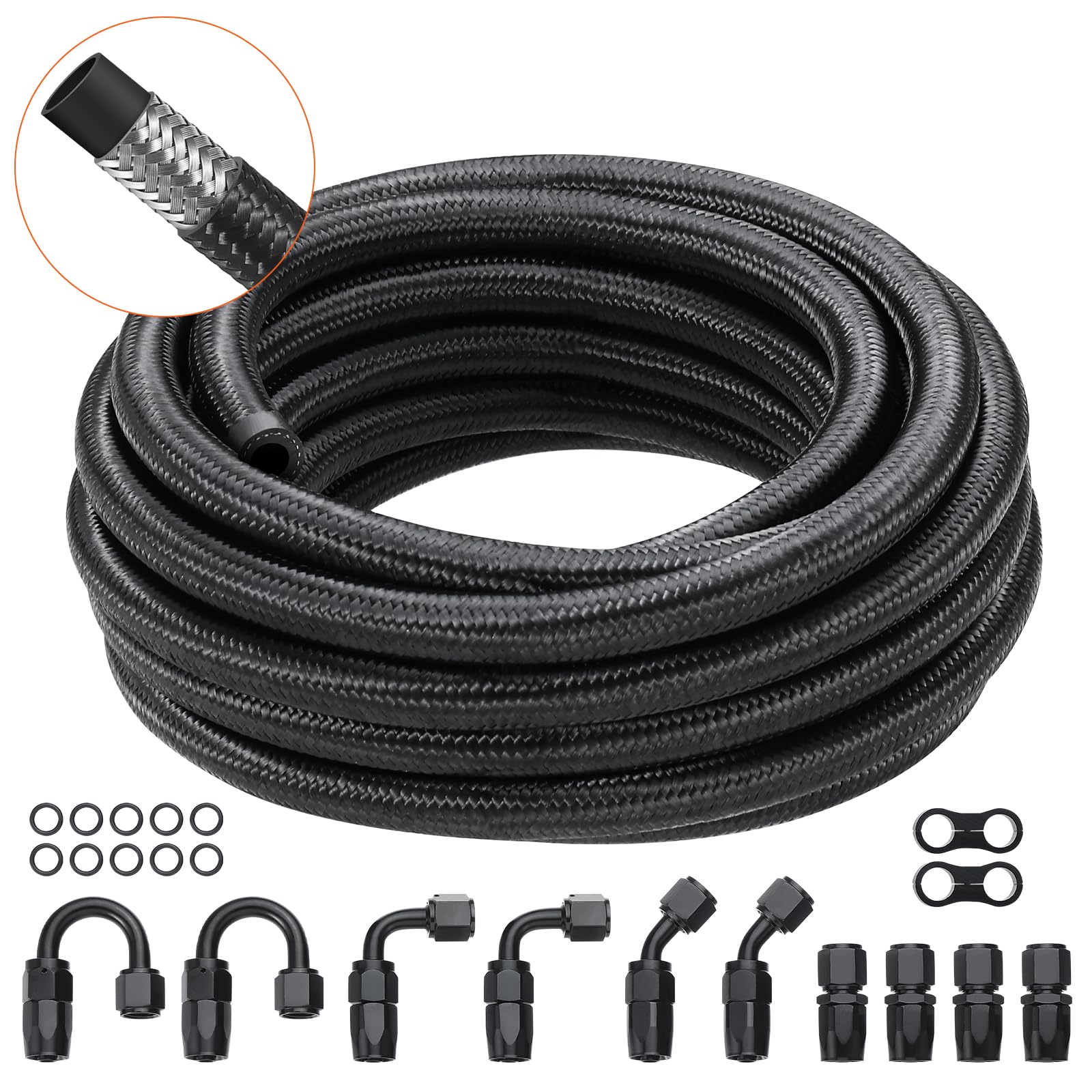 Amazon.com: VEVOR 8AN Fuel Line Kit, 20 FT Fuel Hose Kit, 0.43" Nylon ...