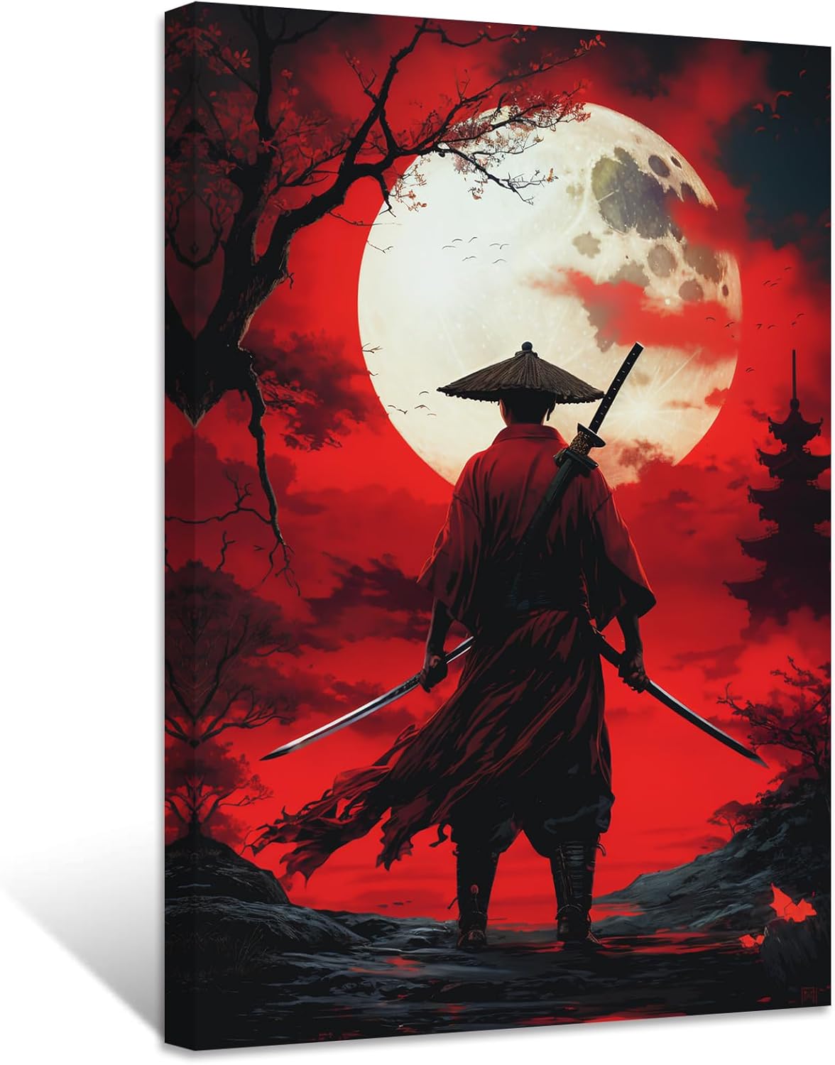 Amazon.com: ZXHYWYM Samurai Canvas Wall Art Samurai Back Full Moon ...