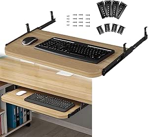 LILUKO Pull-Out Keyboard Drawer, 5 Colours Wooden Keyboard Tray Under ...