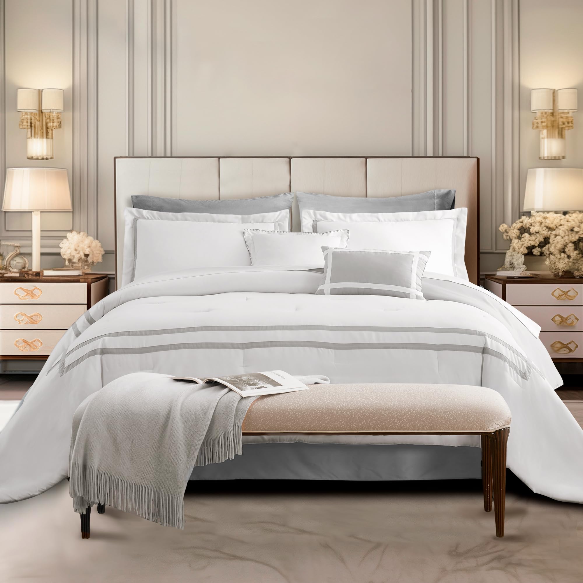 Amazon.com: SHALALA White Comforter Set King, 8-Piece Hydro-Brushed ...