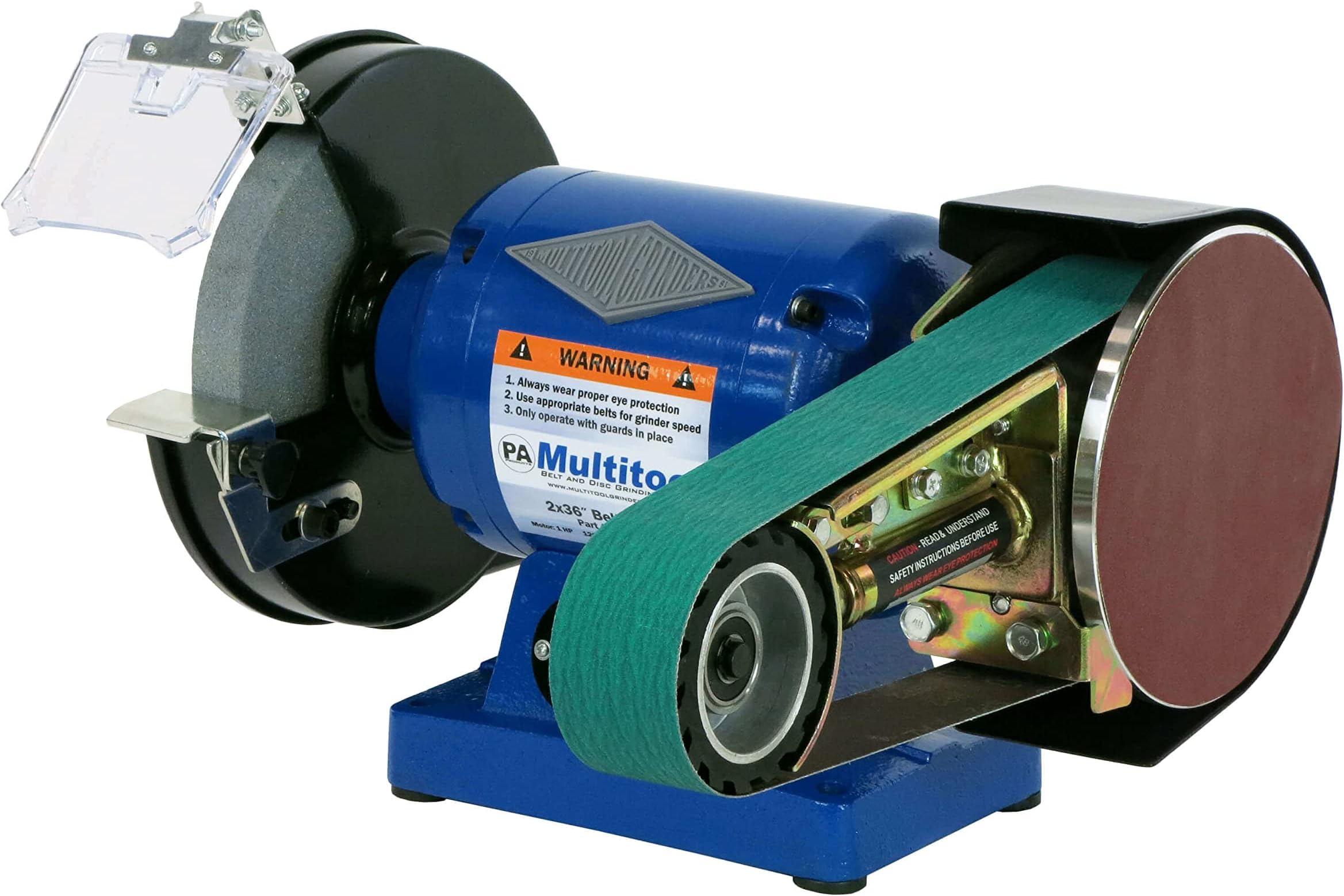 Multitool 2" x 36", 1 hp Industrial Belt Grinder, 8" Bench Grinder with ...