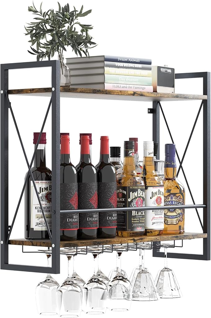 Amazon.com: aboxoo Wall Mounted Wine Rack 2 Tier Shelf with 5 Rows Wine ...