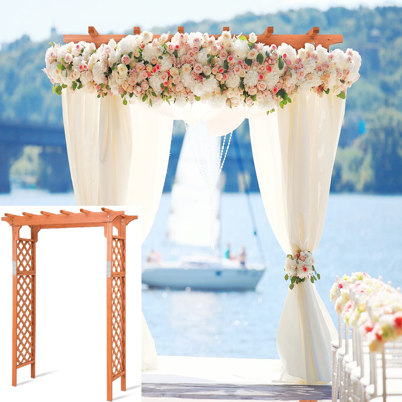 Amazon.com : S AFSTAR 7.3 Ft Wood Garden Arbor, 88inch Wood Backdrop ...