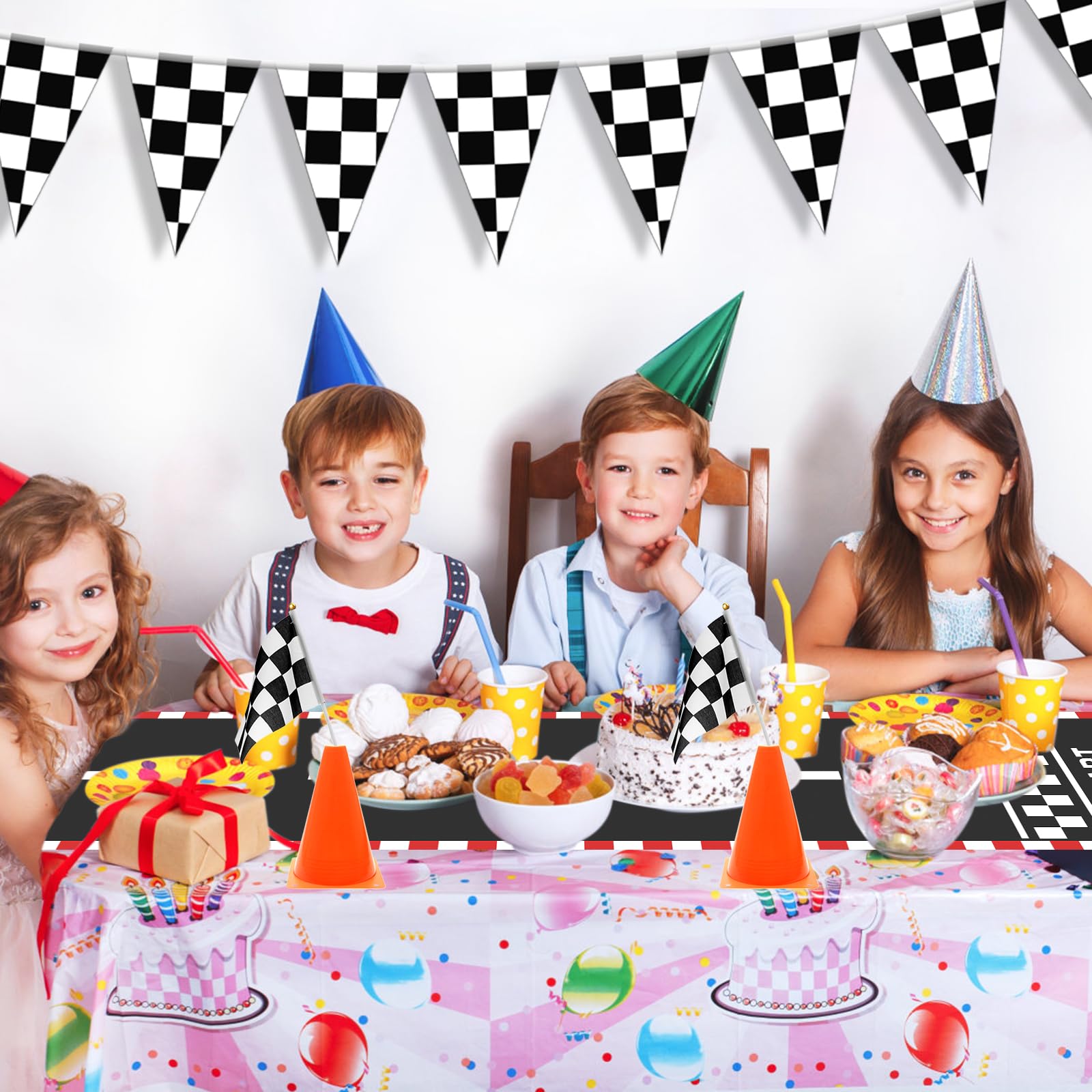 Snapklik.com : 38 Pcs Checkered Flag Party Supplies, Race Car Party ...