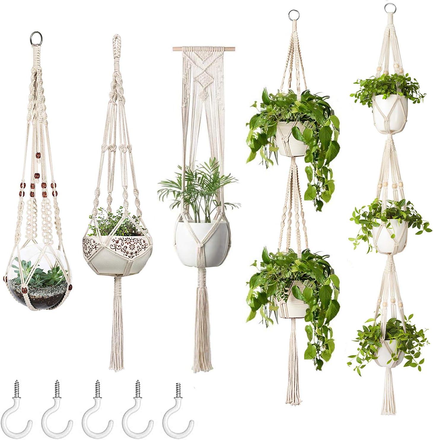 Amazon.com: WXS-CHALL 5 Pack Macrame Plant Hangers Hanging Planter ...