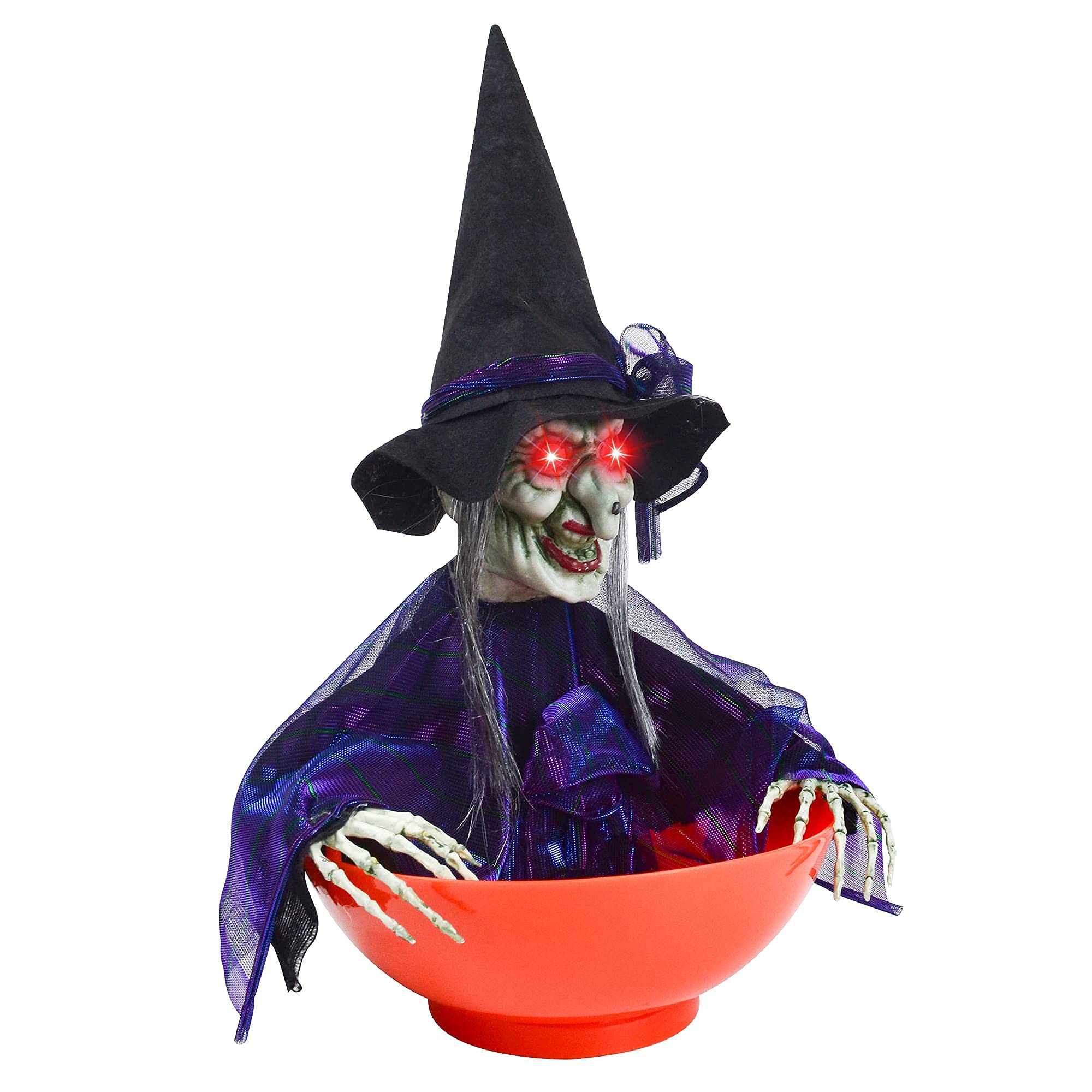 JOYIN Halloween Animated Witch Candy Bowl, Witch Candy Bowl with LED ...