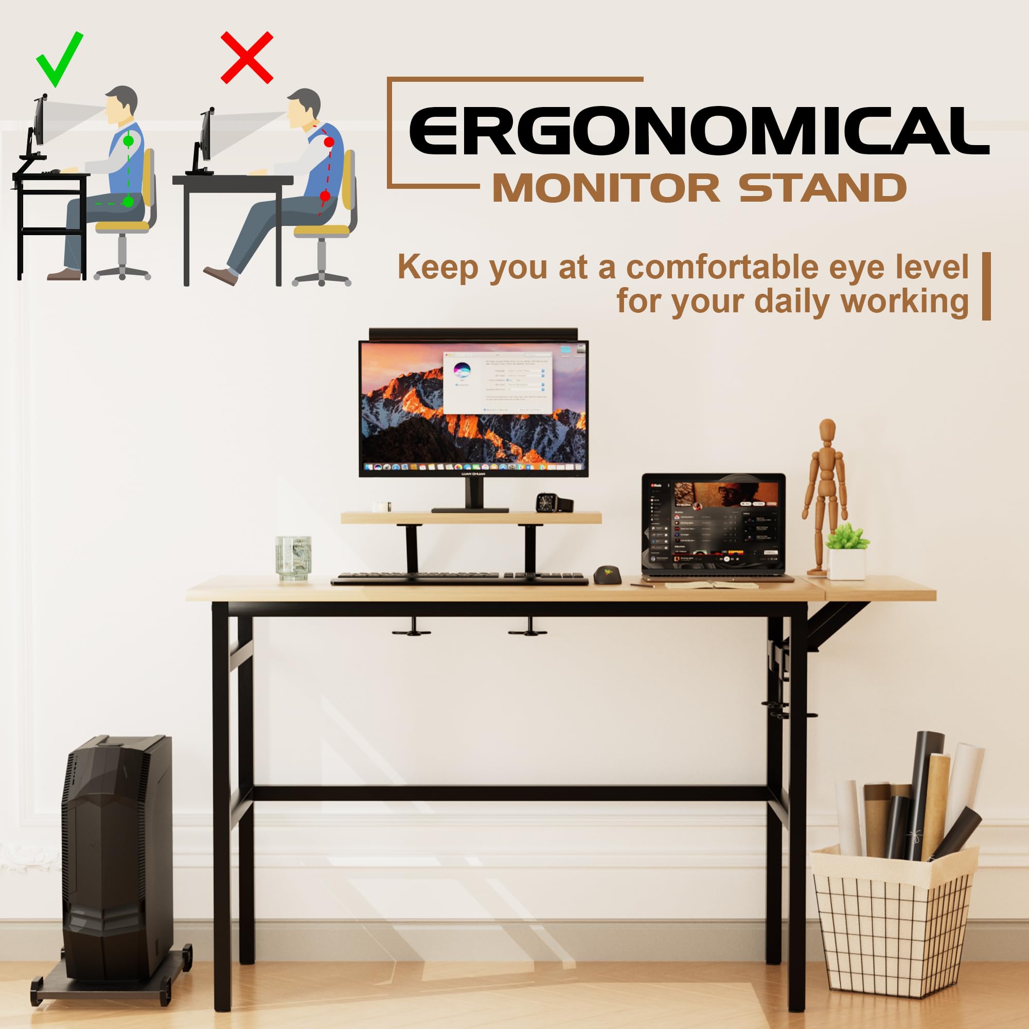 GYIIYUO Computer Desk with 2 Movable Monitor Stand, Home Office Desk 40 ...