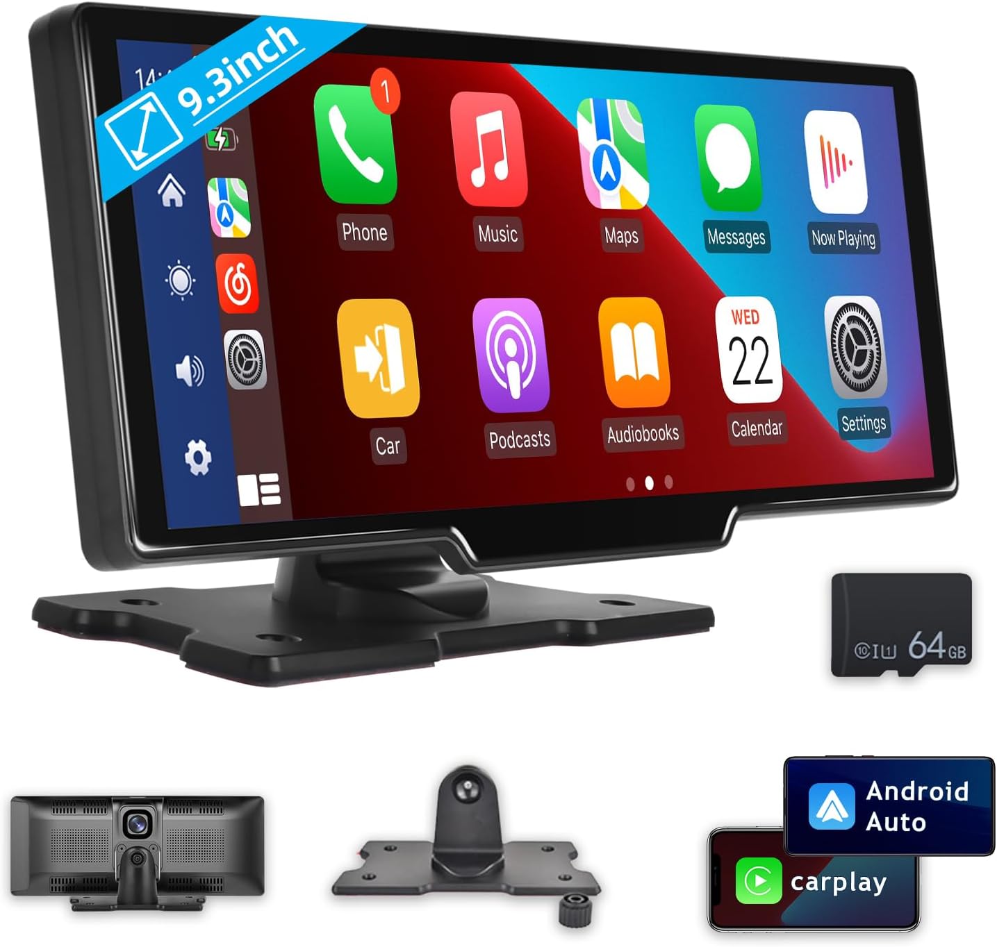 Portable Wireless Carplay Screen Stereo 9.3 inch HD Car Buddy ...