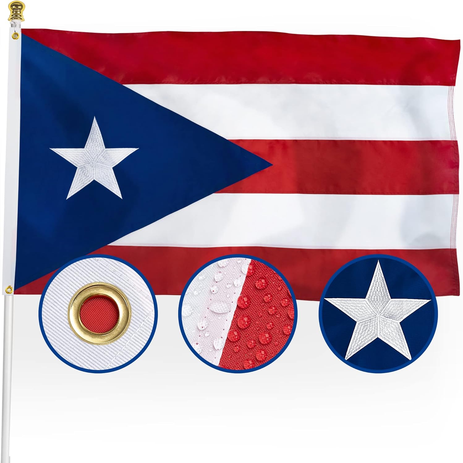 Amazon.com : XIFAN Premium Embroidered Puerto Rico Flag 3x5 Outdoor ...