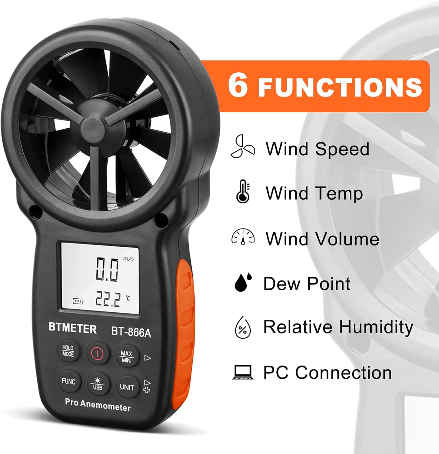 Buy BTMETER BT-866A Pro Handheld HVAC Anemometer for CFM Air Flow, Wind ...