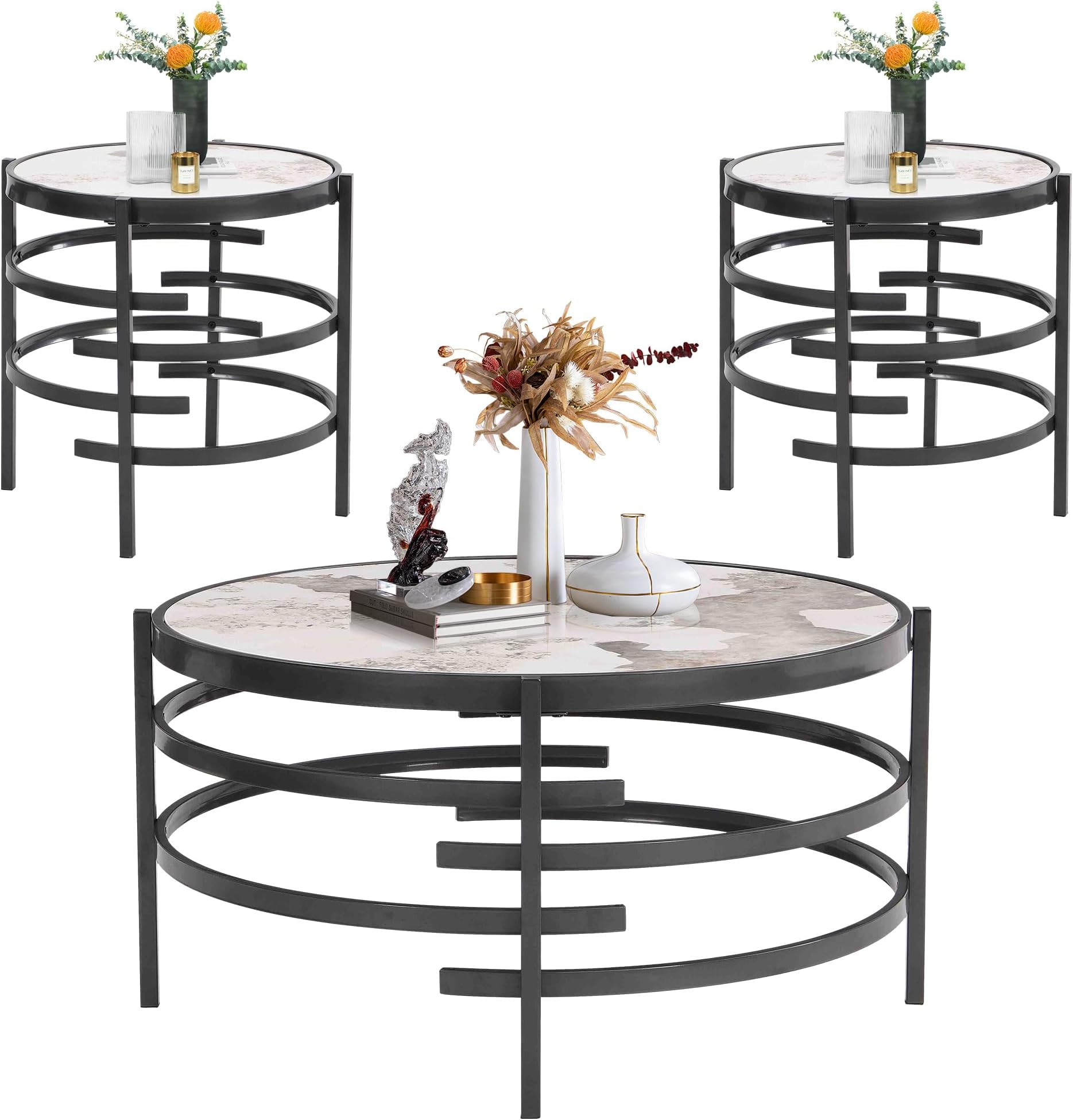 Amazon.com: Mbolyeer Round Coffee Table Set of 3, End Table Modern ...