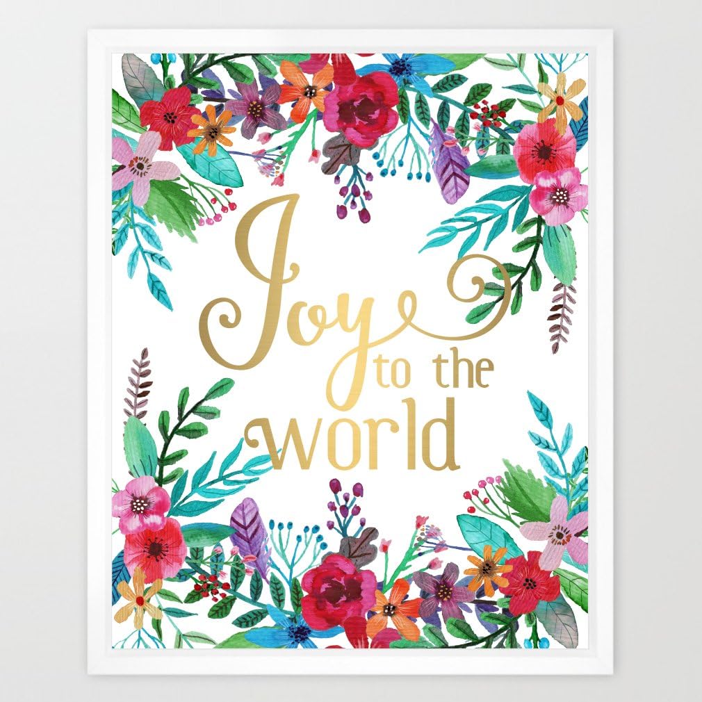 Amazon.com: Eleville 8X10 Joy to The World Real Gold Foil and Floral ...