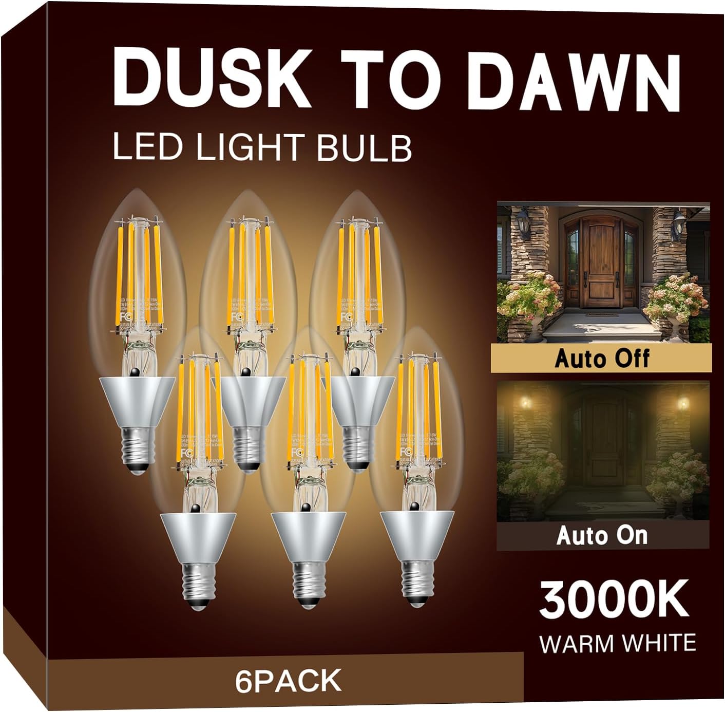 UNILAMP Dusk to Dawn LED Outdoor Light Bulb, Candelabra Light Bulbs ...