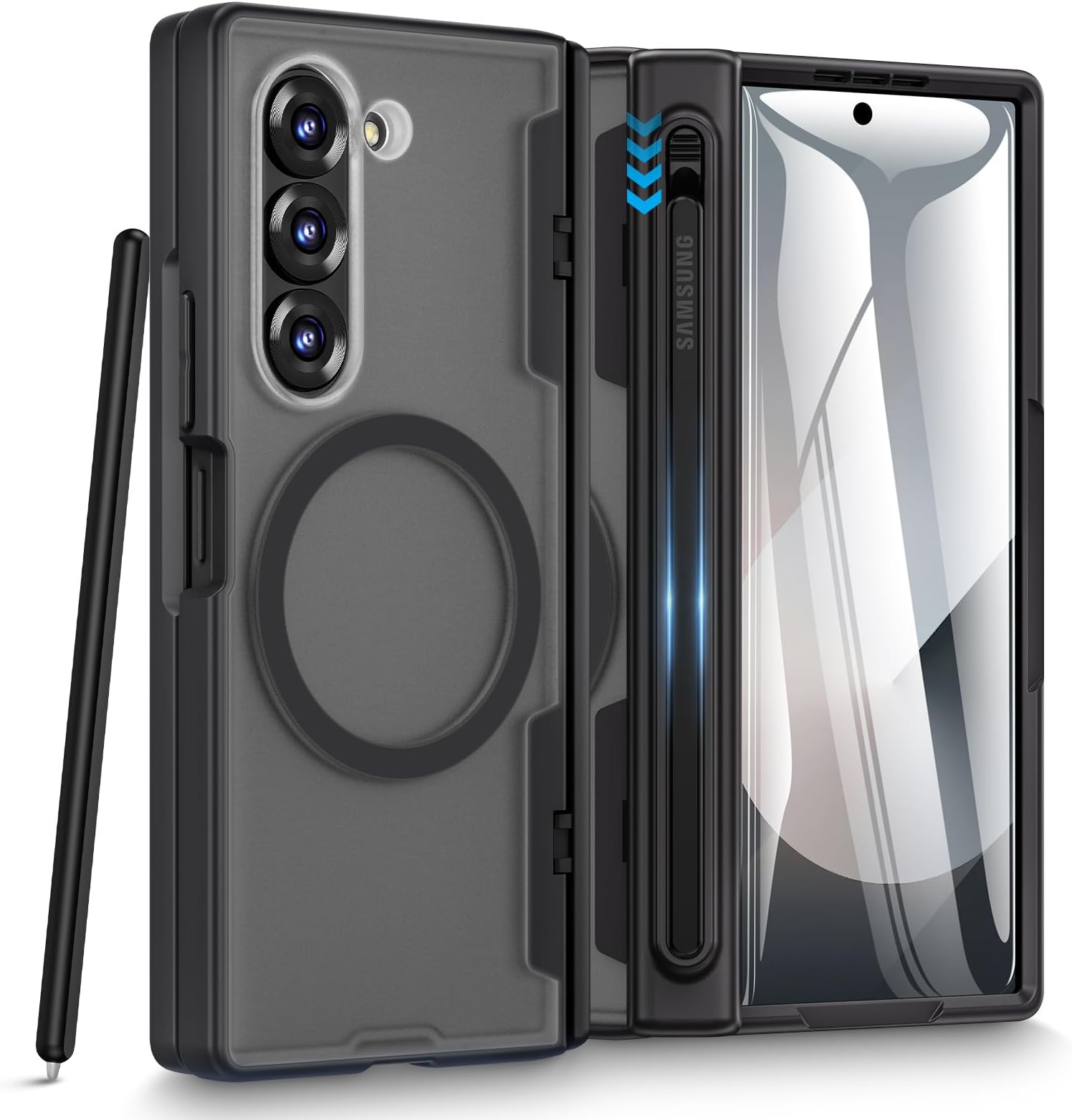 Amazon.com: Caka Case for Samsung Galaxy Z Fold 6 Black Magnet Phone ...