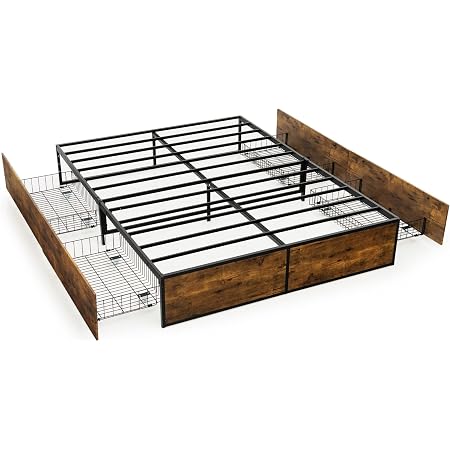 RELAX4LIFE 4FT/4FT6 Double Bed Frame with 4 Underbed Drawers, Metal ...
