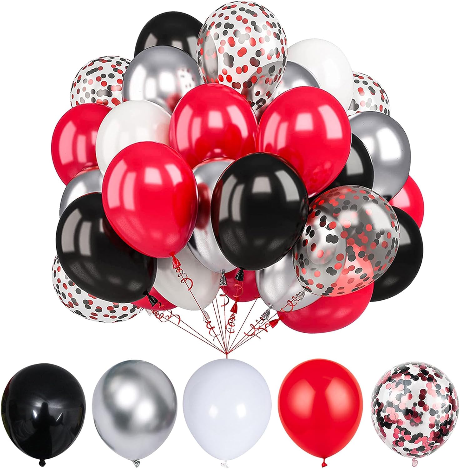 Amazon.com: White Black Red Silver Balloon and Red Black Confetti ...