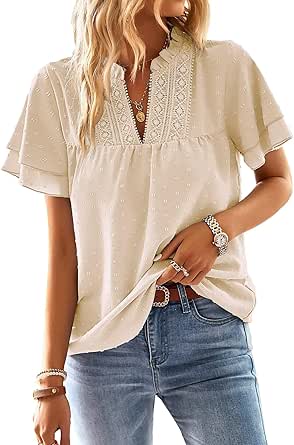 Falechay Womens Tops Butterfly Sleeve V Neck Blouses for Women Dressy ...