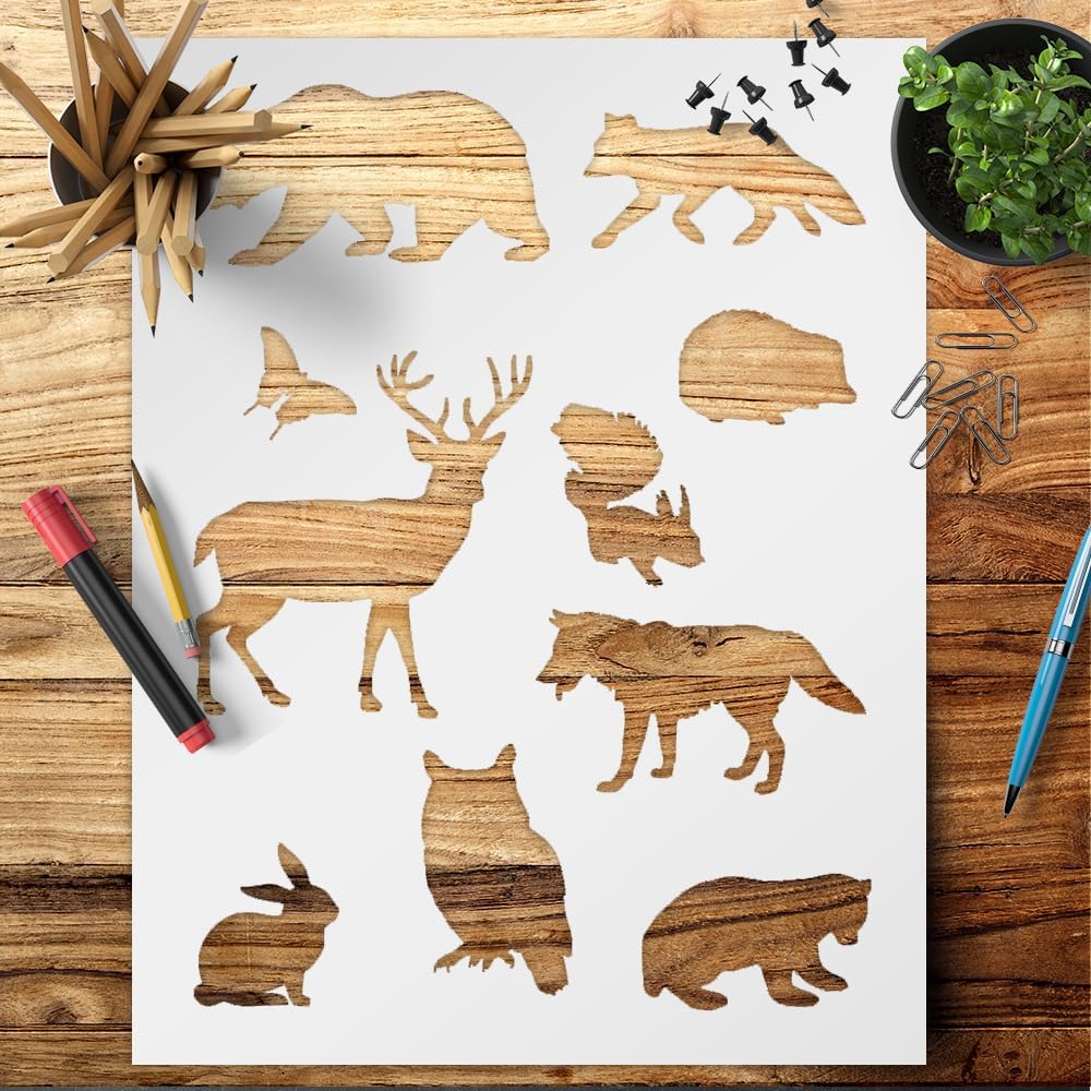 Amazon.com : Wild Animals Stencil – Bear, Owl & Fox – 8.5 x 11 Inch ...