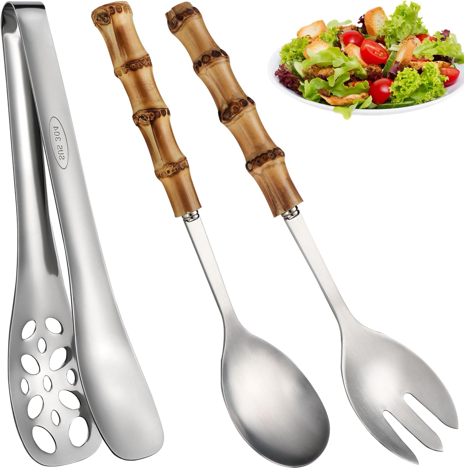 Amazon.com | Salad Servers Set of 3 Salad Tongs for Serving 18/10 ...