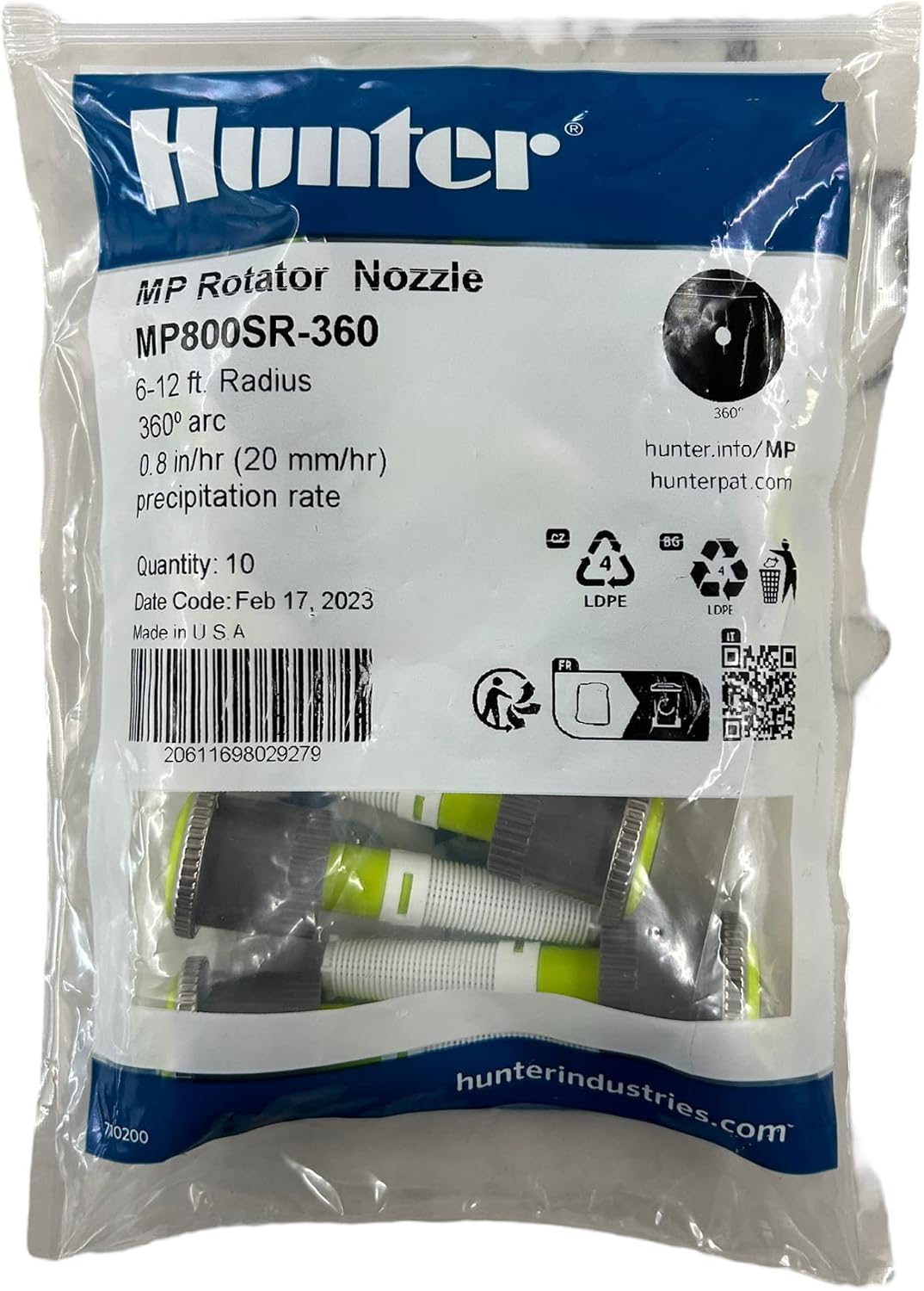 Amazon.com : Pack of 10 pcs, Hunter Sprinkler MP800SR-360, 6ft - 12ft ...