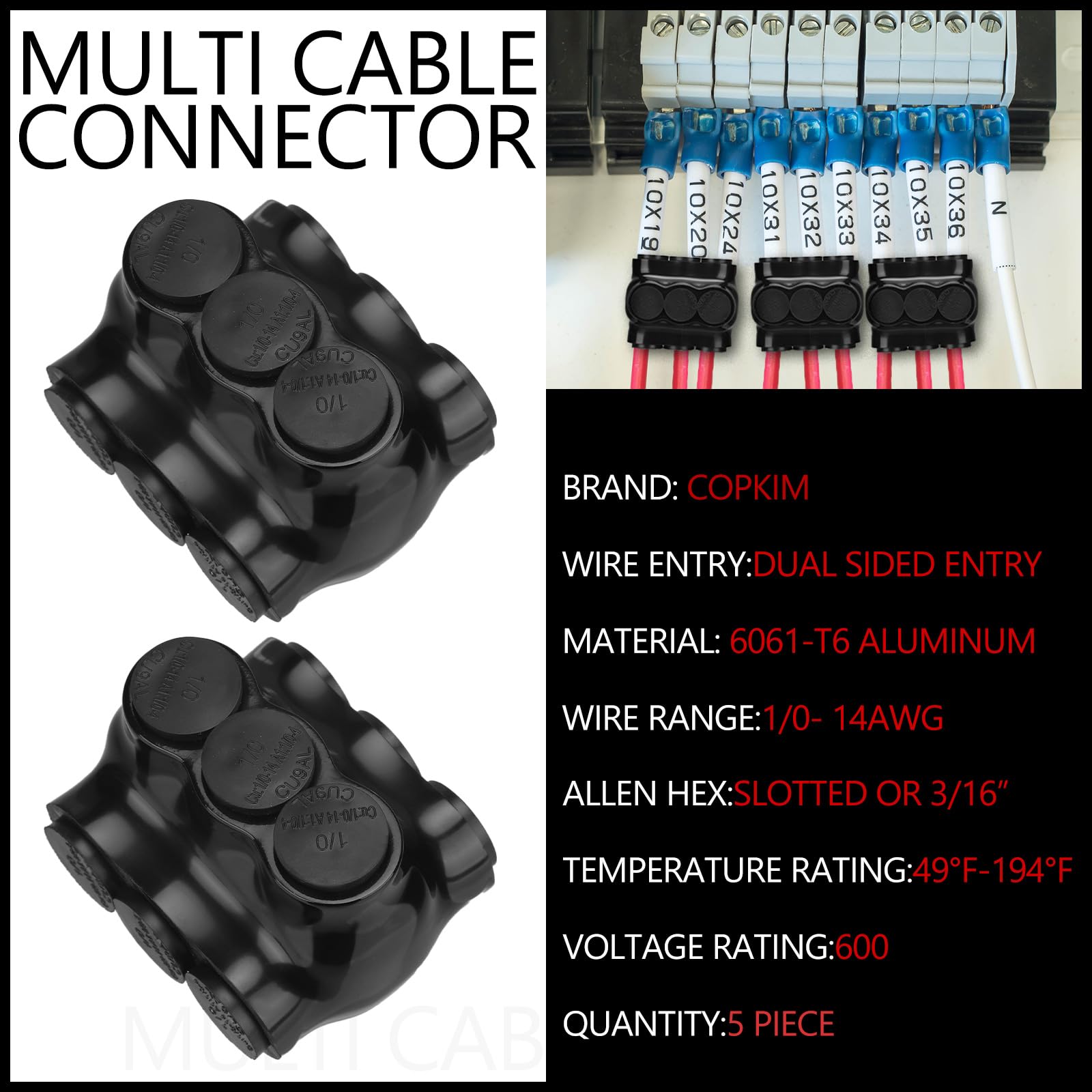 Snapklik.com : Copkim 5 Pack Black Multi Cable Connector Insulated ...