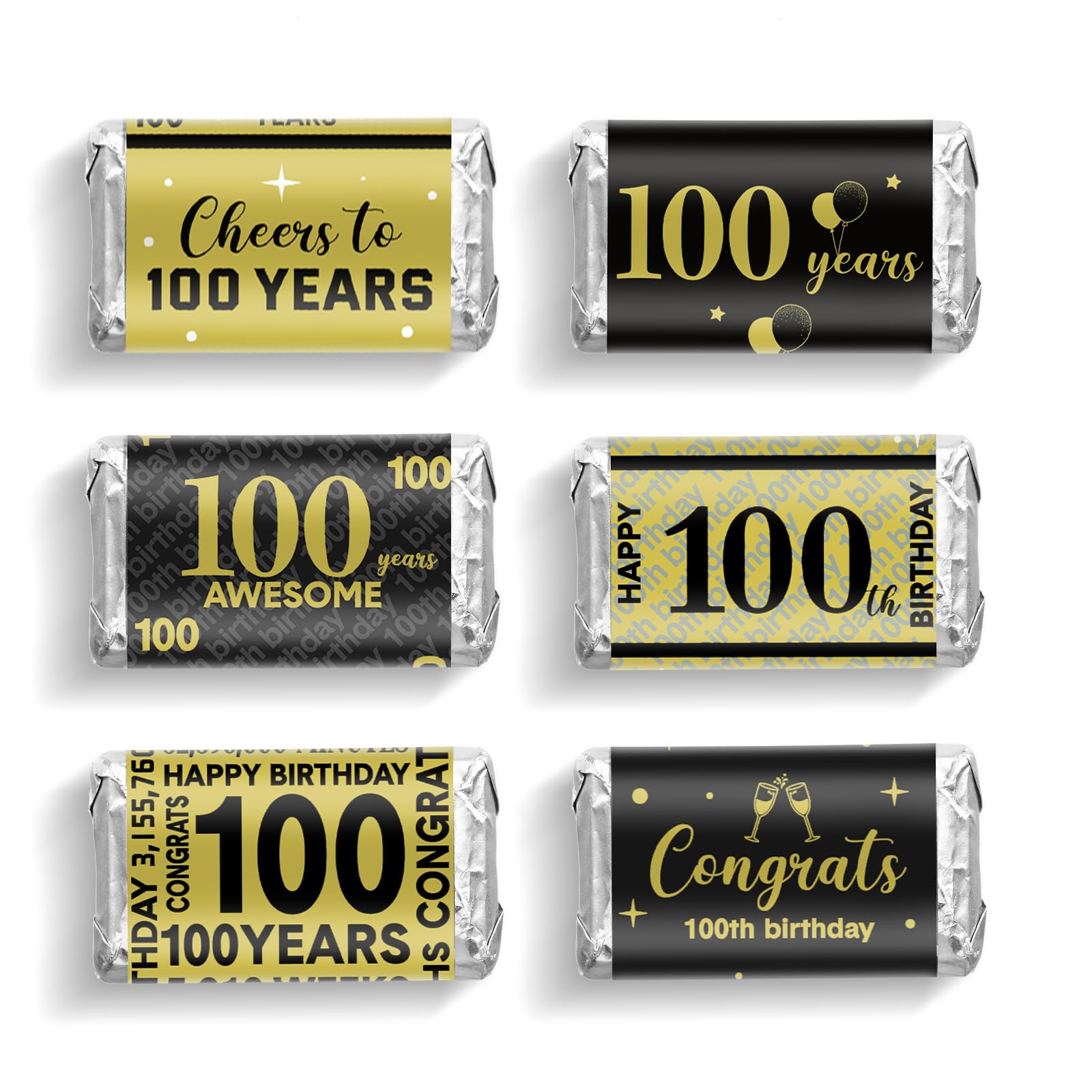 Snapklik.com : 90 Pcs 100th Birthday Candy Bar Wrappers Black And Gold Stickers Cheers To ...