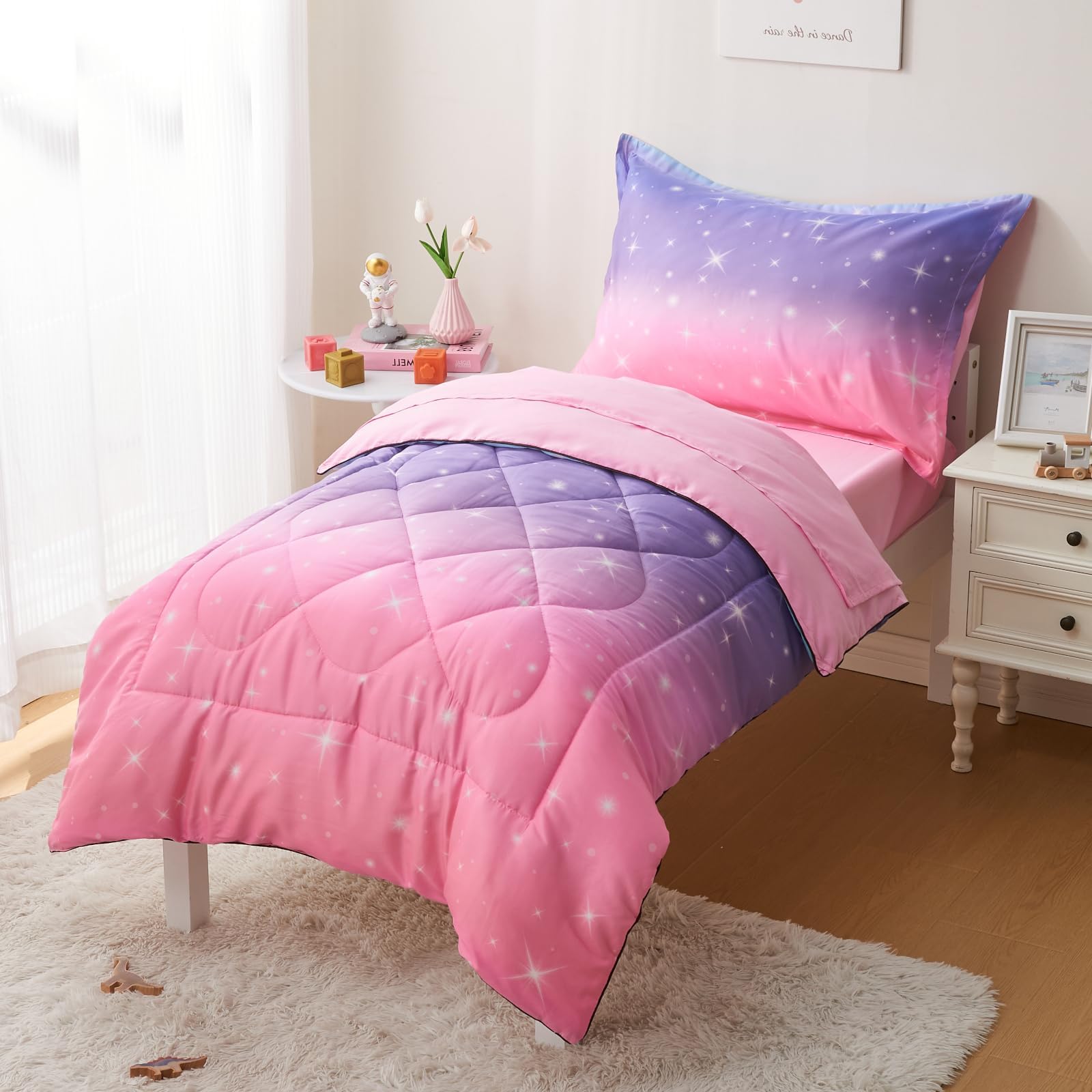 Amazon.com: SUCHDECO 4 Pieces Toddler Bedding Set for Girls Baby Crib ...