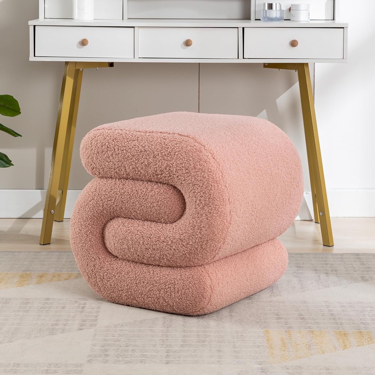 Amazon.com: KIVENJAJA Sherpa Ottoman Stool, Modern S-Shaped Boucle ...