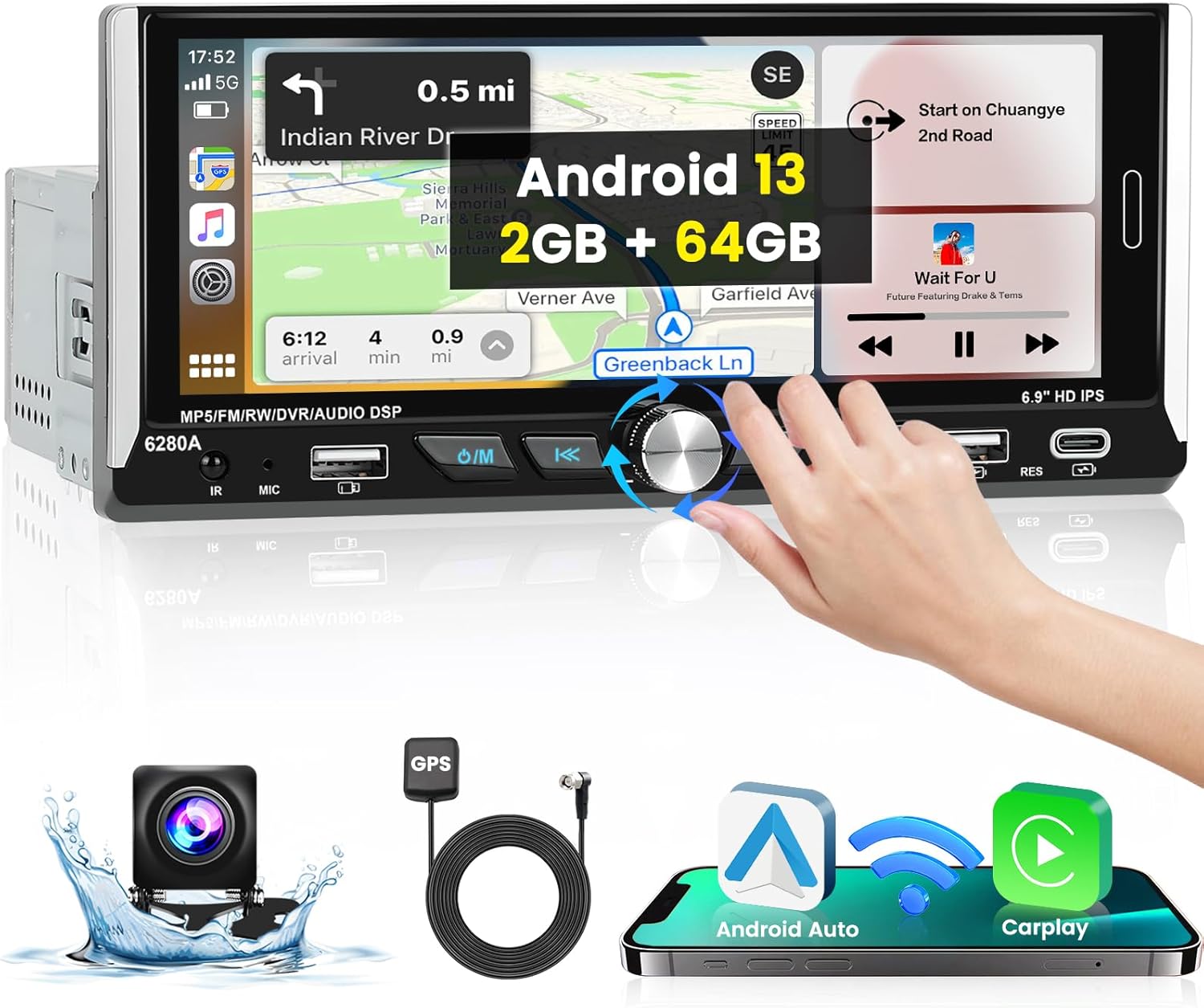 Amazon.com: 5G WiFi [64G] Android 15 Single Din Stereo Wireless Apple ...