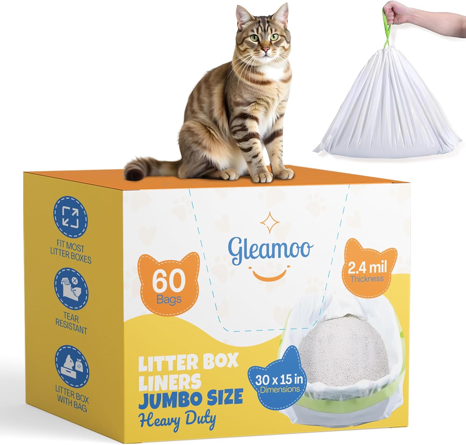 Amazon.com : 60 Count Cat Litter Box Liners – Extra Thick 2.4 Mil ...