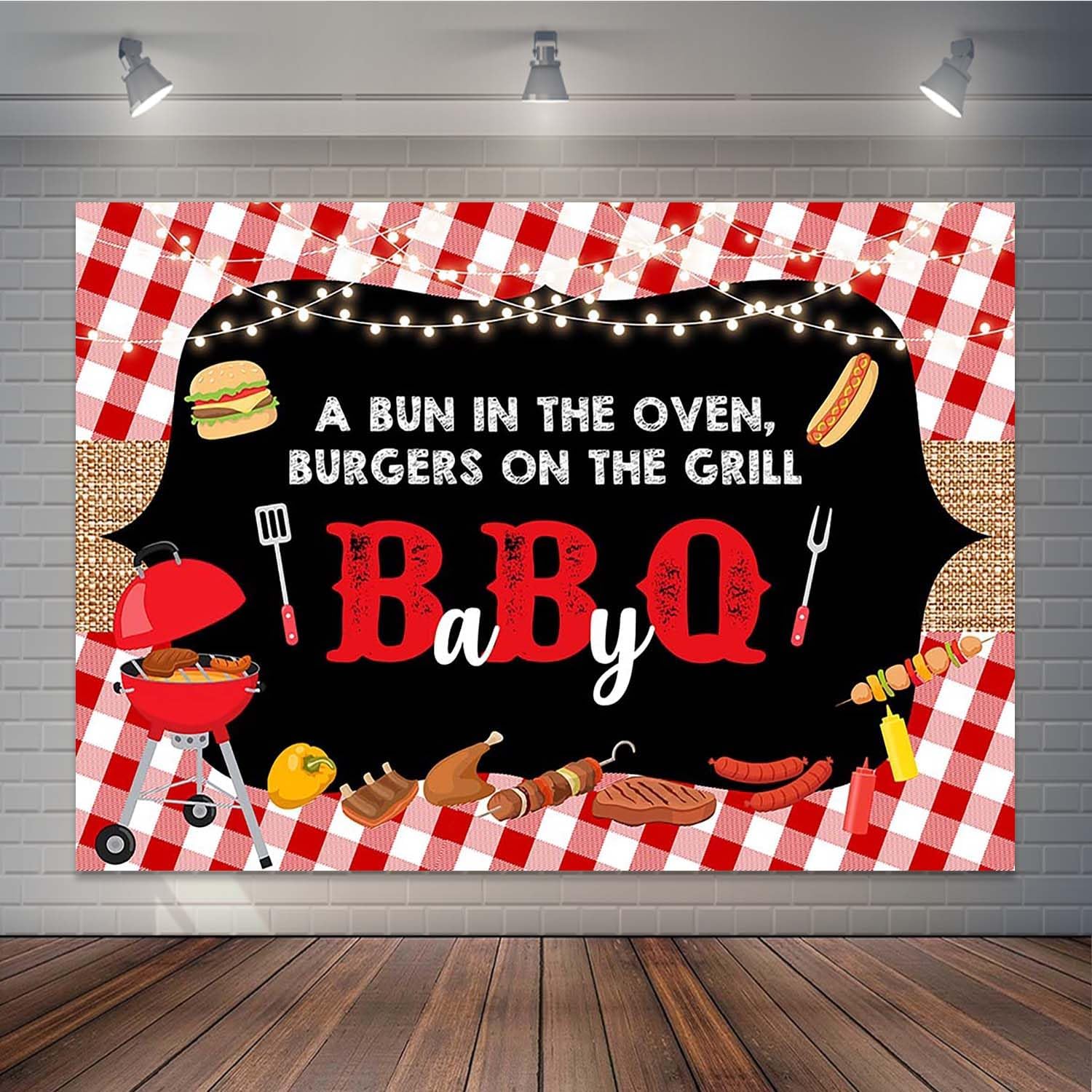 Amazon.com : Joliaco BBQ Baby Shower Backdrop Rustic Red Plaid Glitter ...