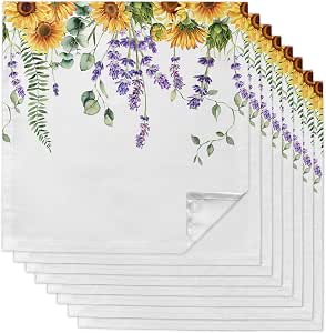 Amazon.com: Cloth Napkins Set of 8, Eucalyptus Leaves and Sunflower ...