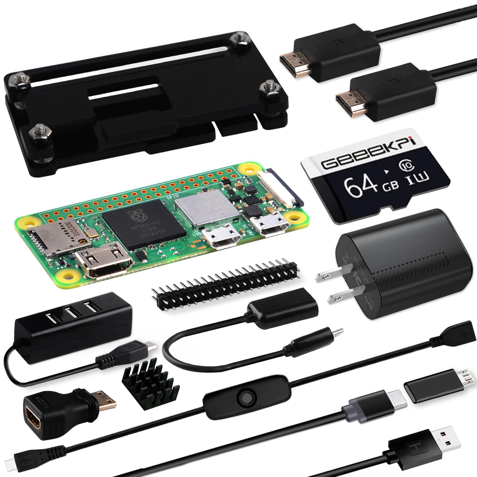 Amazon.com: GeeekPi Starter Kit for Raspberry Pi Zero 2 W, with Zero 2 W Case 64GB SD Card ...