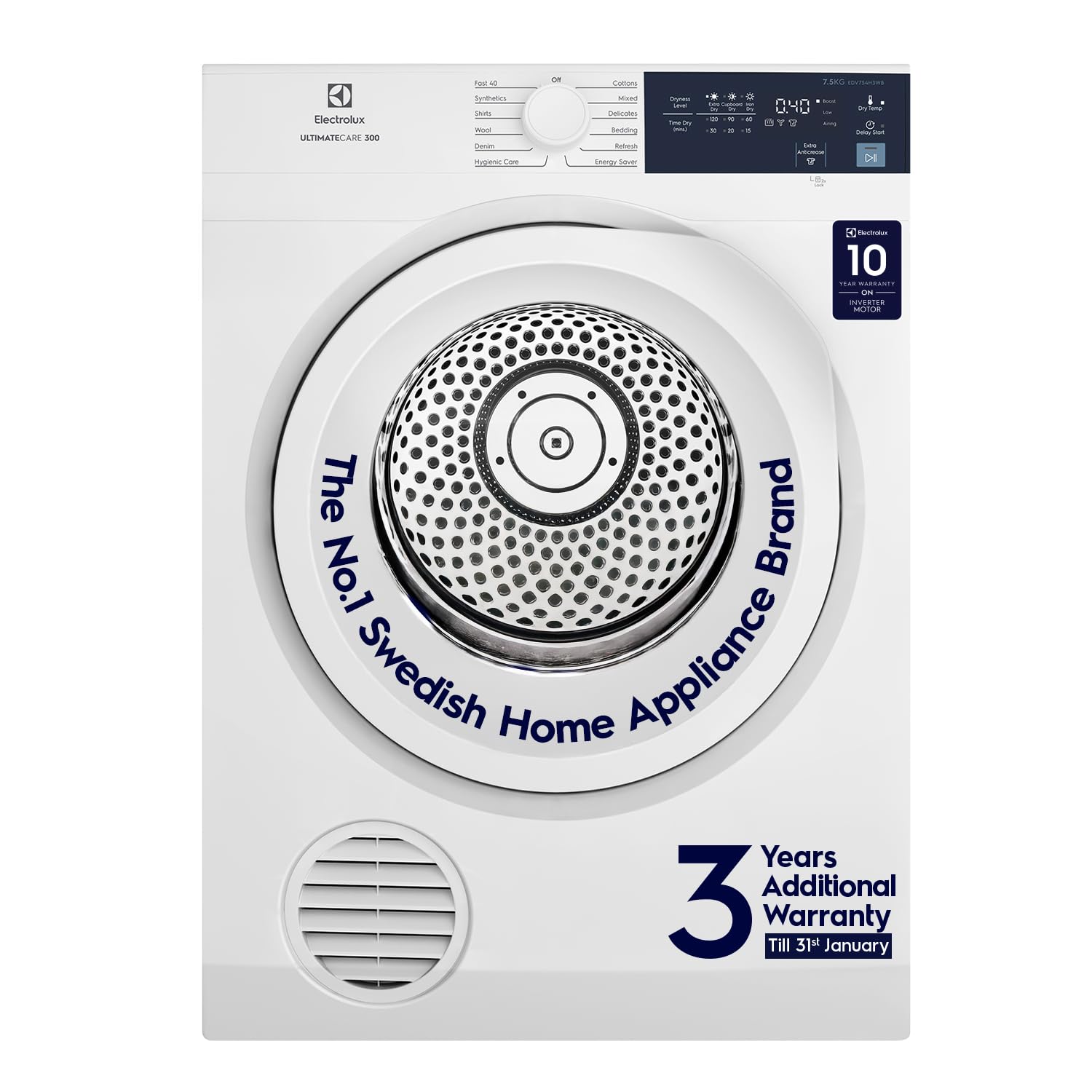 Electrolux 7.5Kg Fully Automatic Front Load Venting Dryer, Scandinavian ...