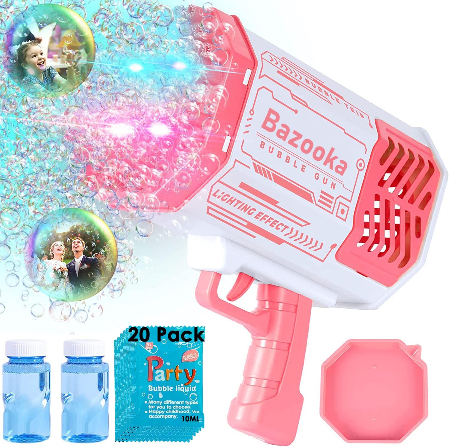 Bubble Machine Guns, Bubble Makers with Lights, 69 Holes Bubbles ...