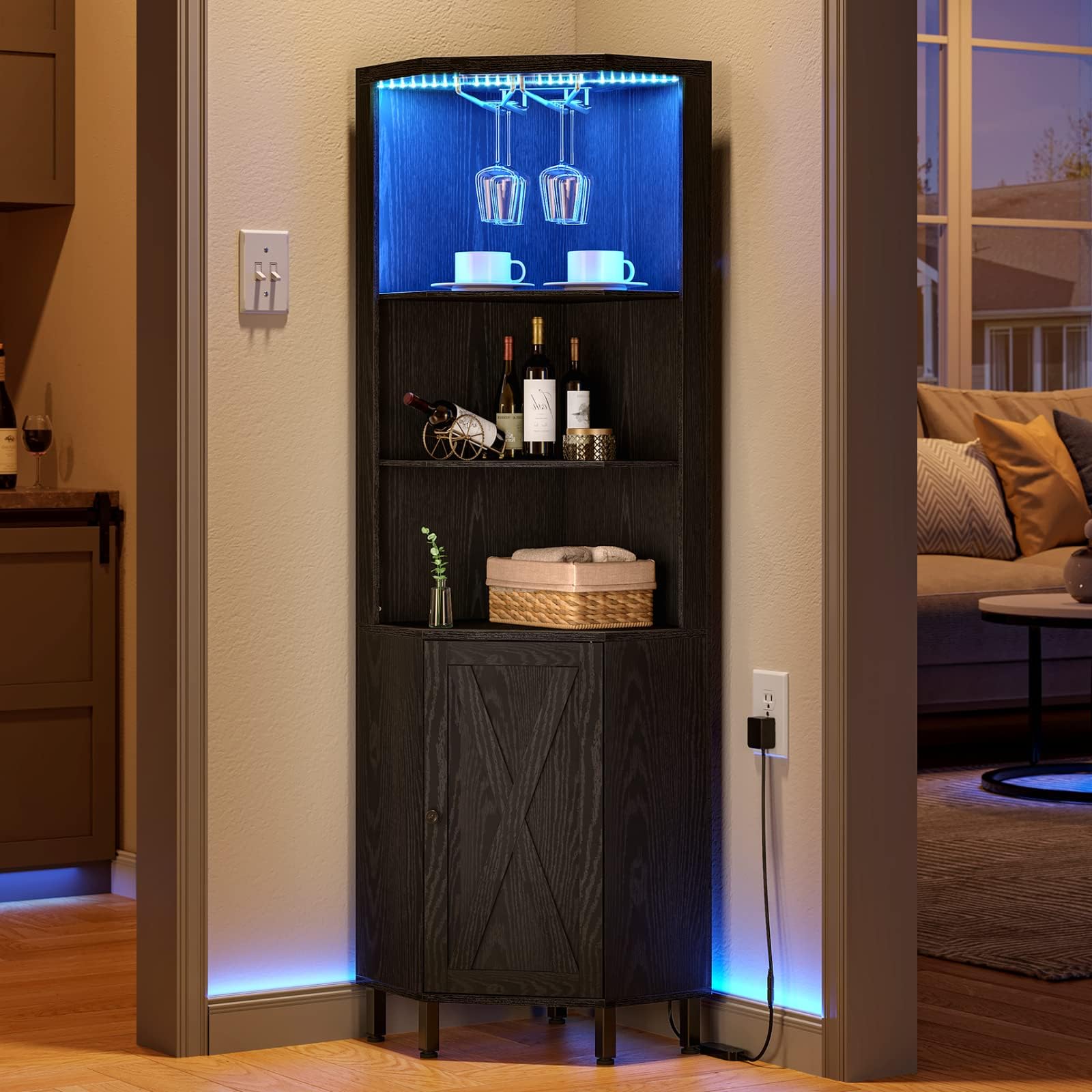 Amazon.com: VEVOR Corner Industrial Bar Cabinet, Wine Table for Liquor ...