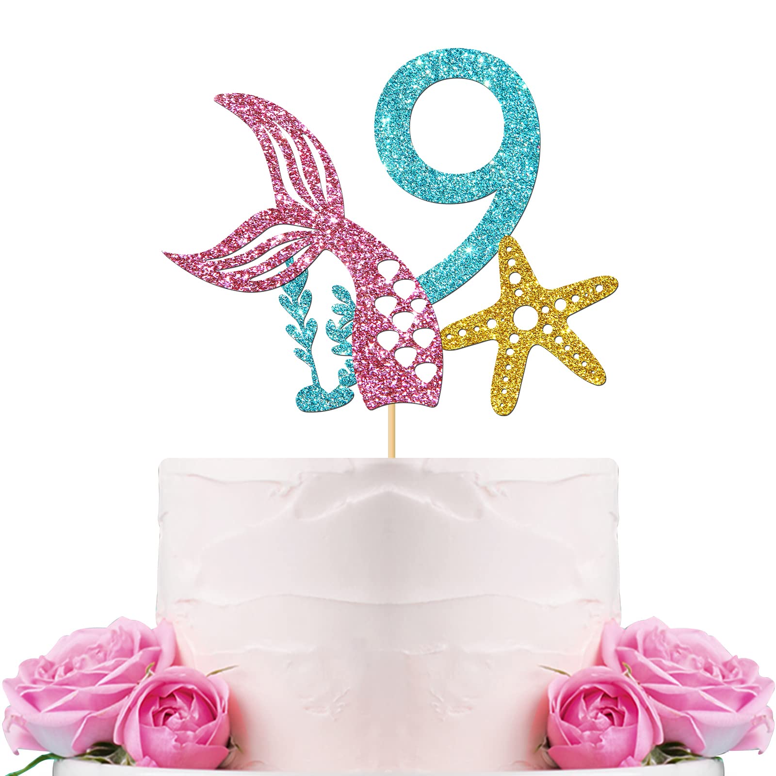 Webenison Mermaid Nine Birthday Cake Topper Girls 9th Birthday Cake ...