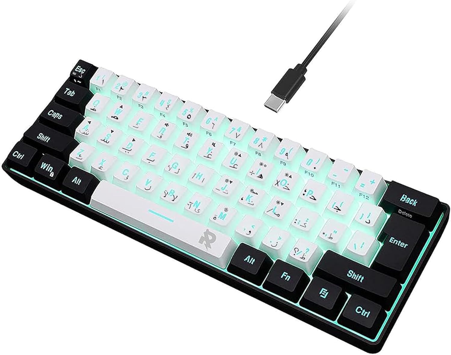ROCK POW Arabic English 60% Wired Gaming Keyboard, RGB Backlit Mini ...