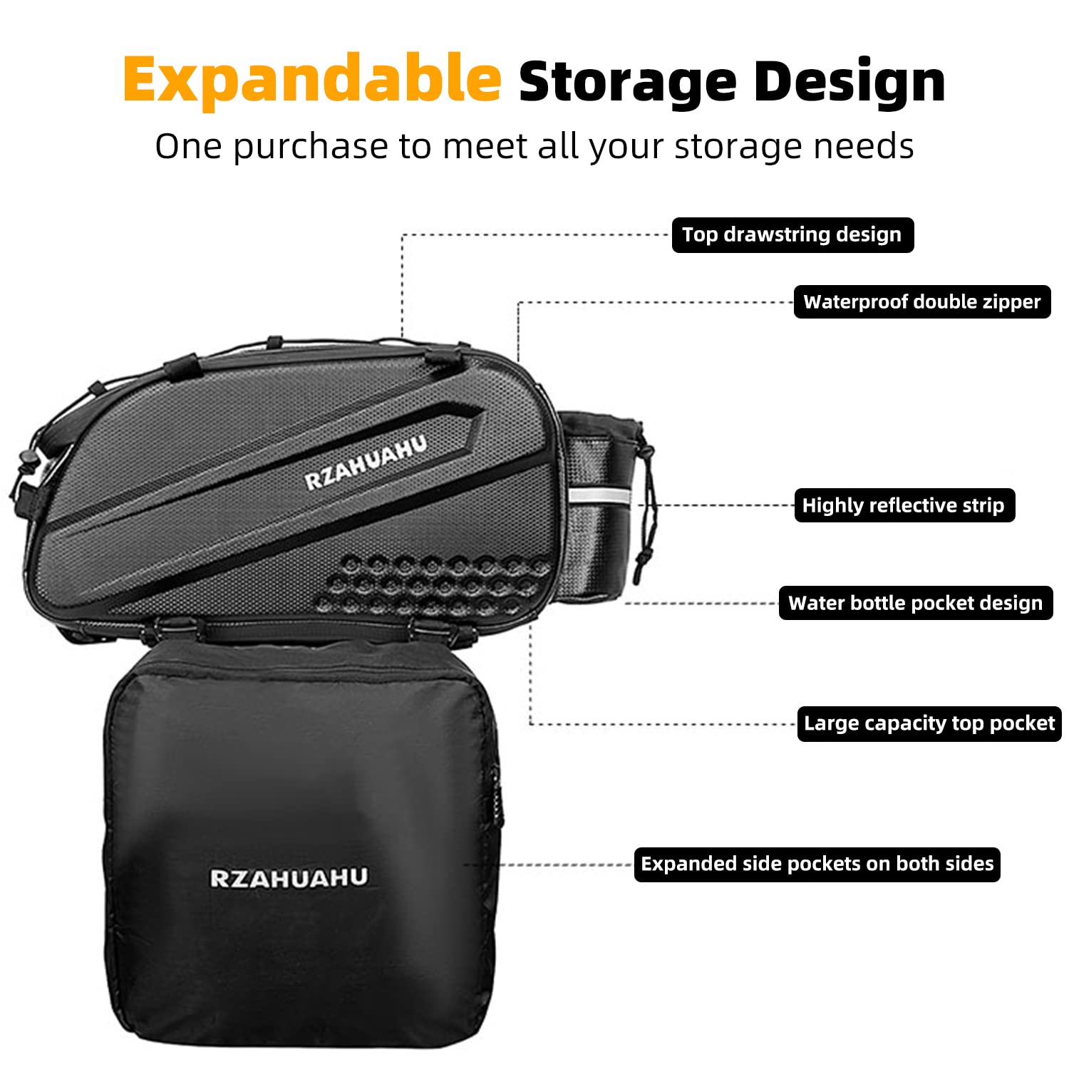 Snapklik.com : Bike Rear Rack Bag Bicycle 3 In 1 Expandable Luggage ...